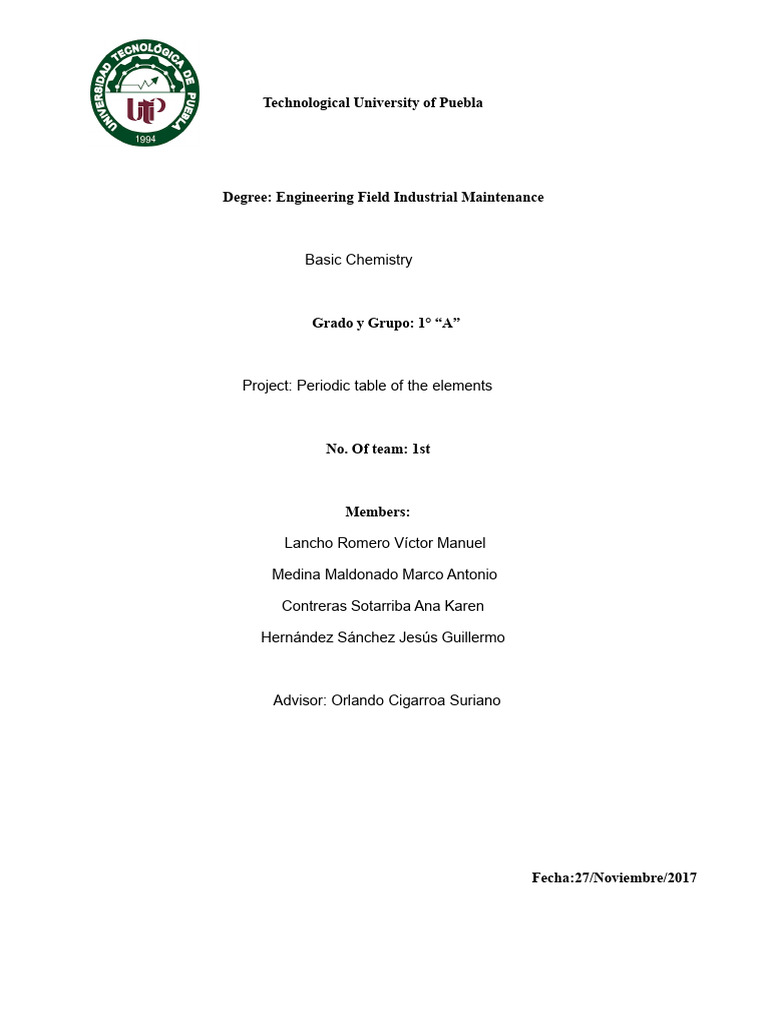 Chemistry Project | PDF | Periodic Table | Atoms