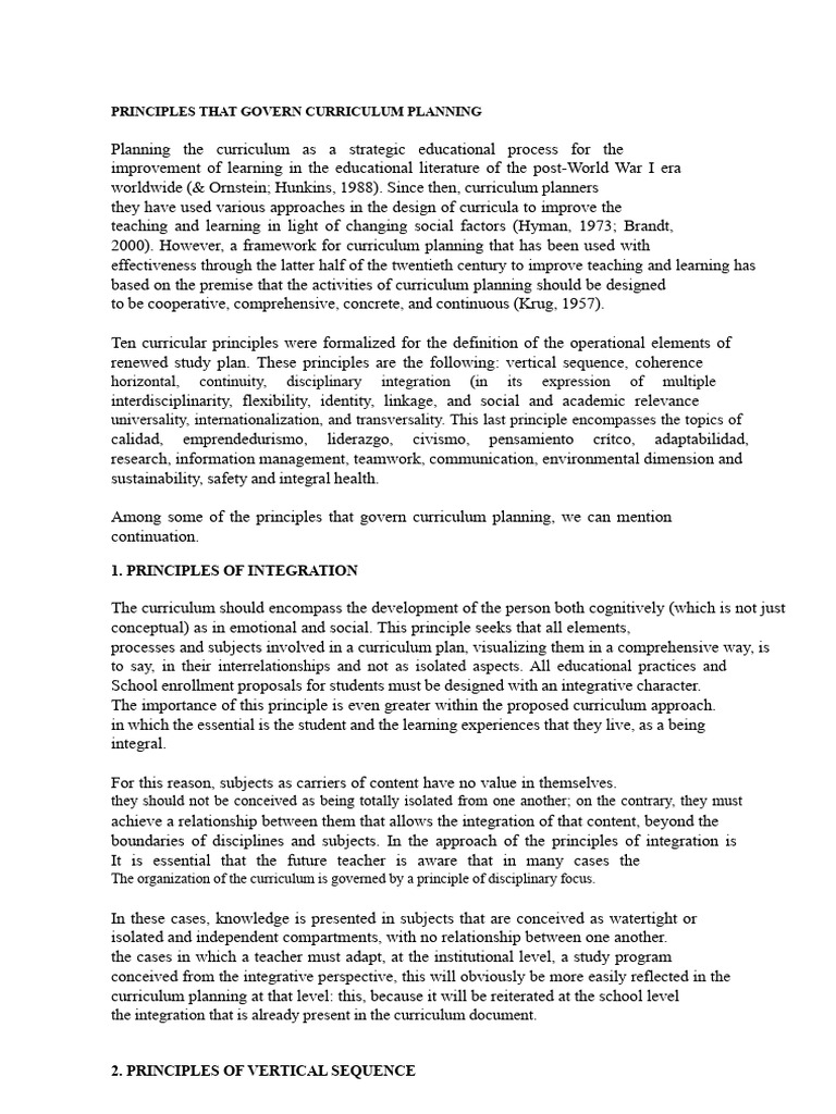 Curriculum Planning Principles Explained | PDF | Curriculum | Learning