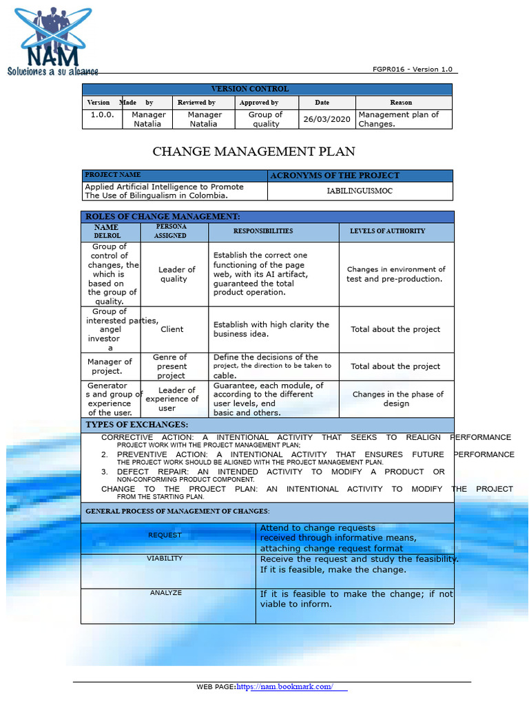 FGPR - 000 - 01 - Change Management Plan | PDF | Project Management ...