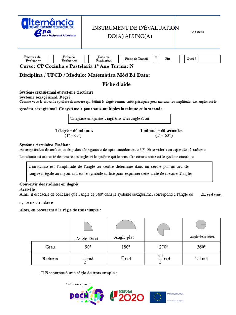 Évaluation des Angles : Degrés et Radians | PDF | Fonction ...