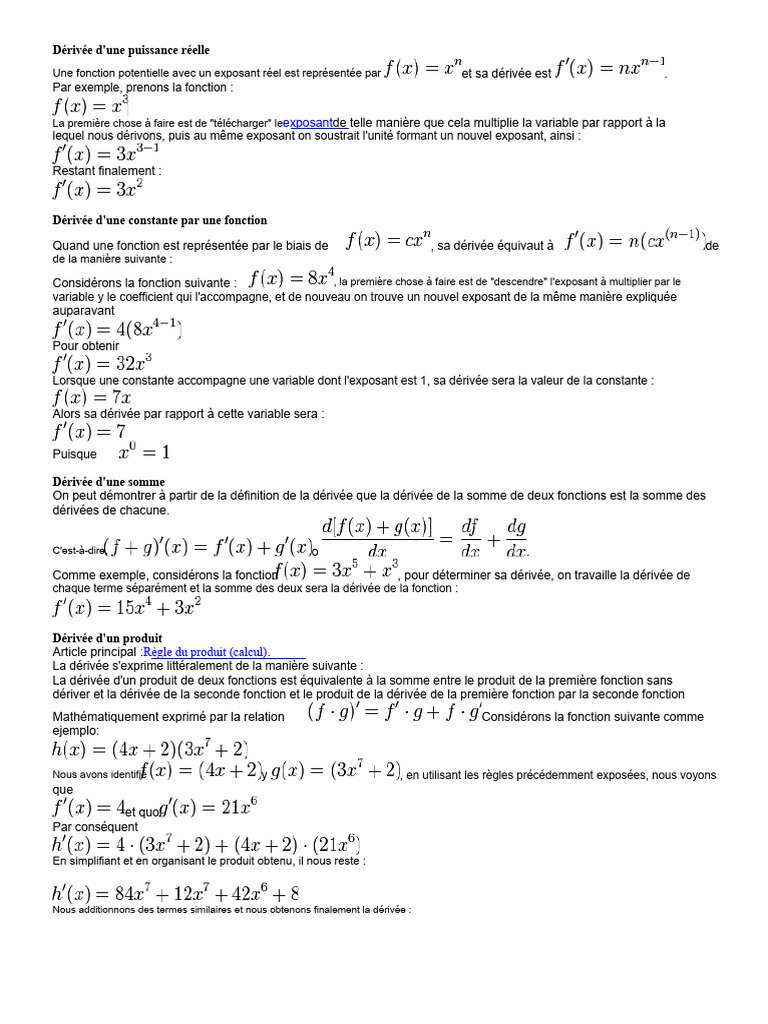 Règles de dérivation en calcul différentiel | PDF | Somme (arithmétique ...