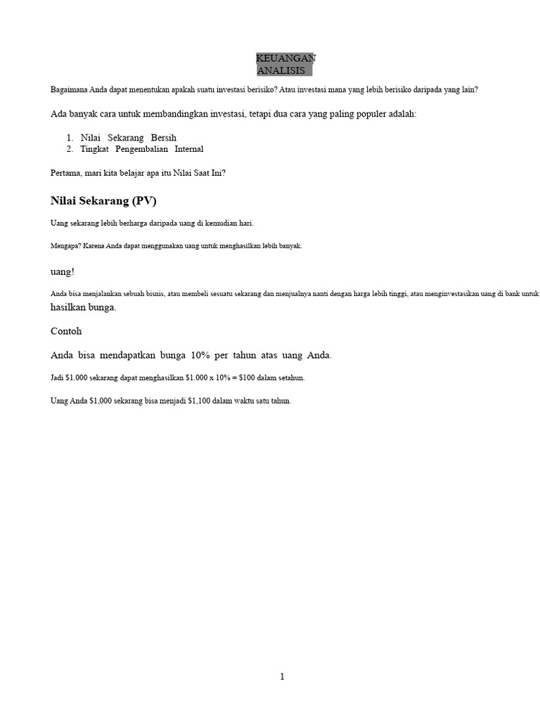 Analisis Investasi: NPV dan IRR | PDF