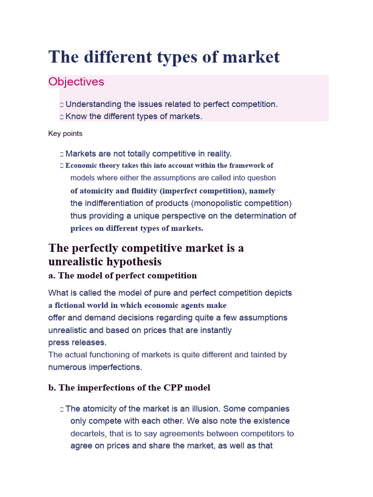 The Different Types of Markets | PDF | Monopoly | Perfect Competition