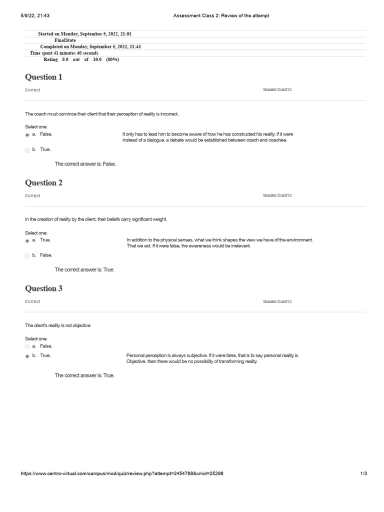 Assessment Class 2_ Review of the attempt | PDF | Reality | Truth