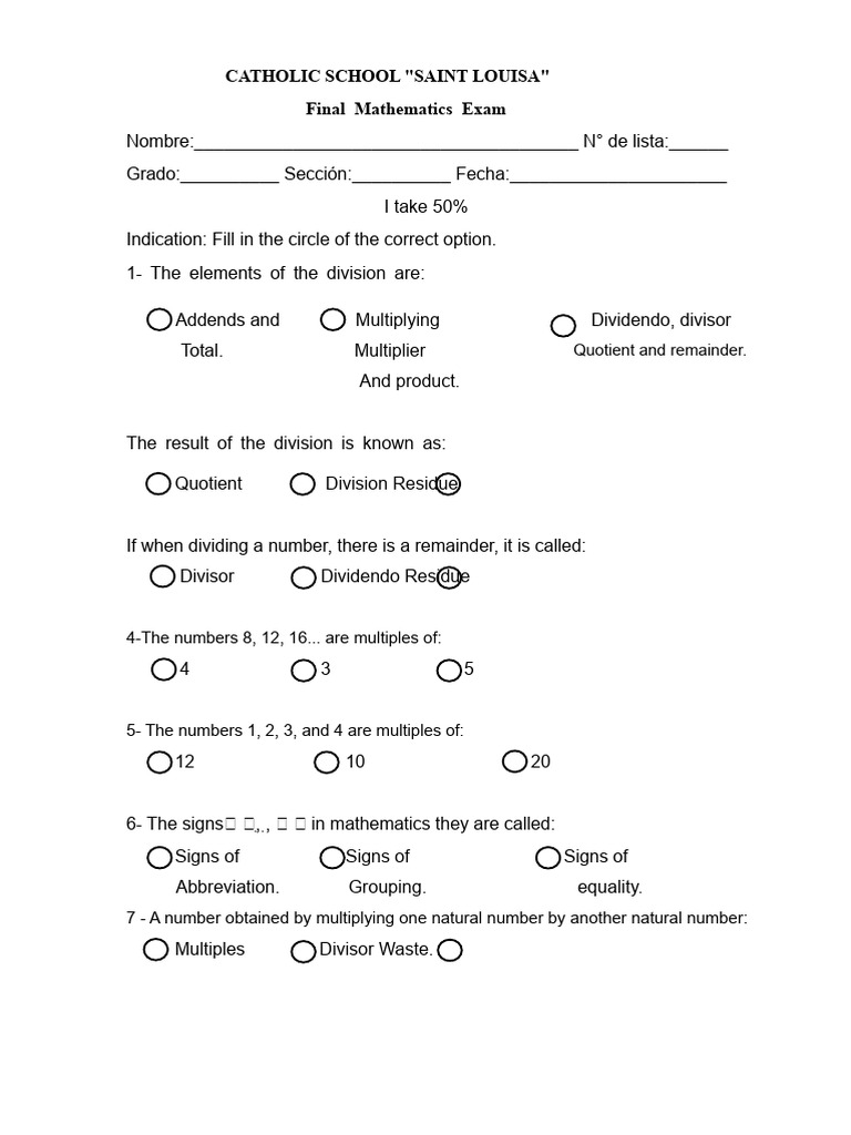 Mathematics, Science, Language, Social Studies Test Fourth Grade | PDF ...