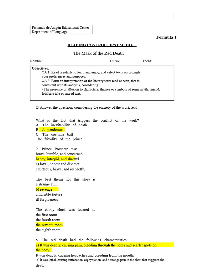 Analysis of "The Mask of the Red Death" | PDF