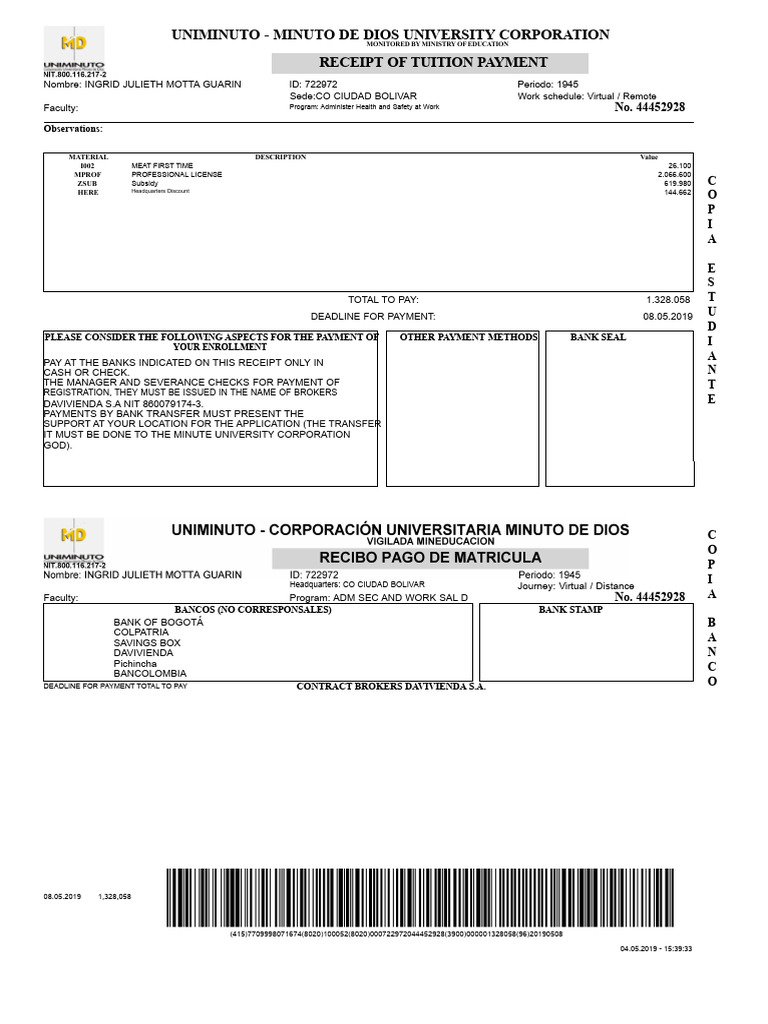 Registration Receipt PDF | PDF | Money | Payments