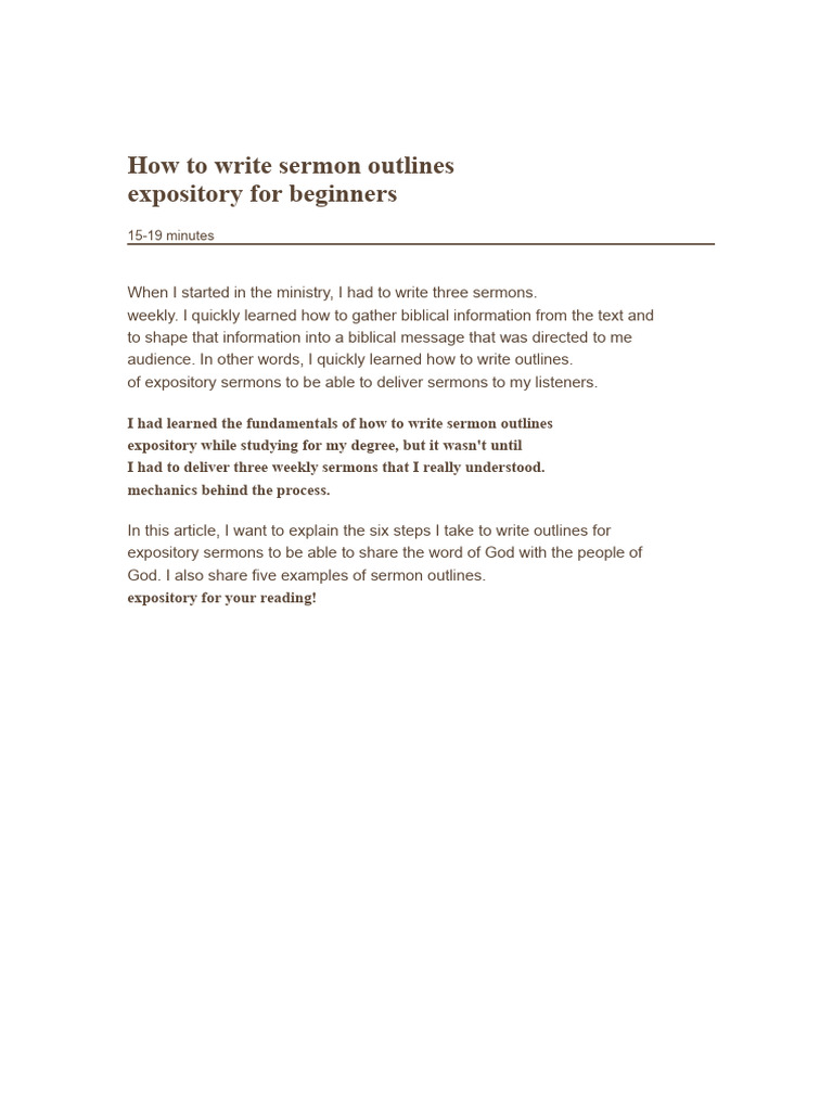 How to write expository sermon outlines for beginners | PDF | Expository Preaching | Sermon