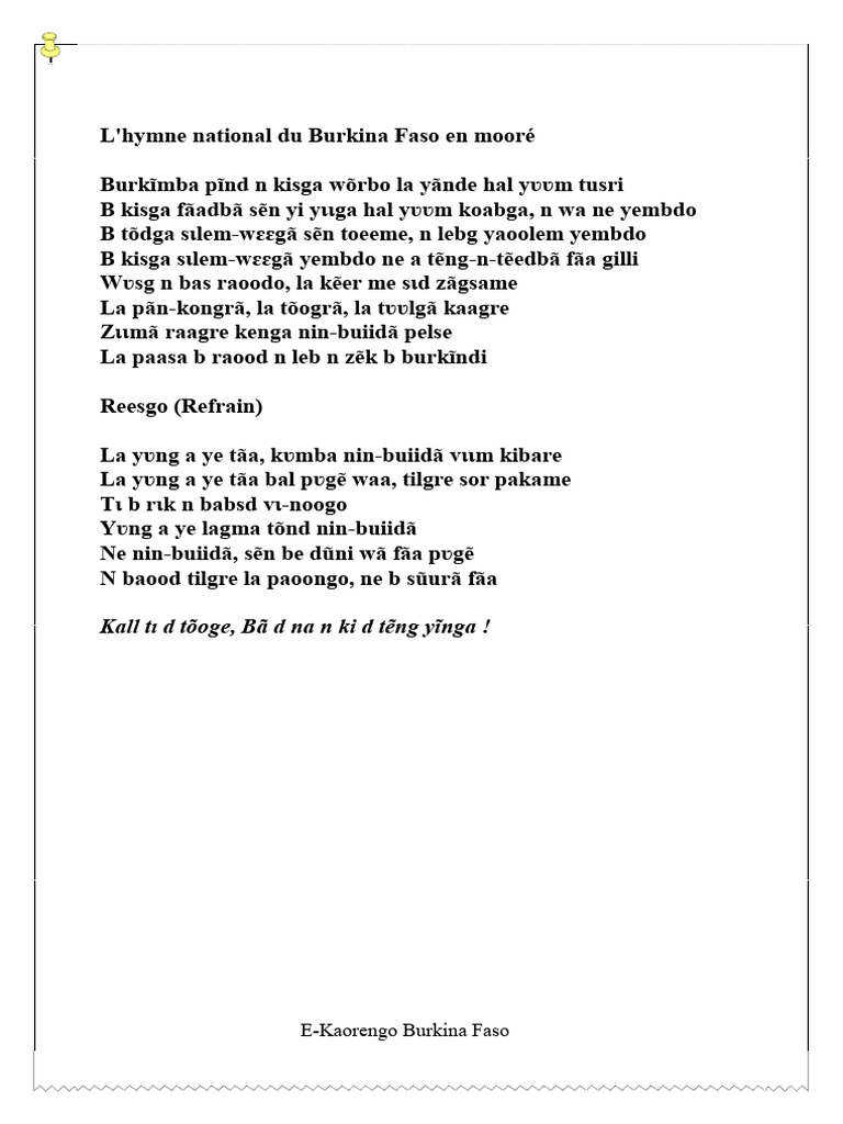 Hymne National en Mooré | PDF