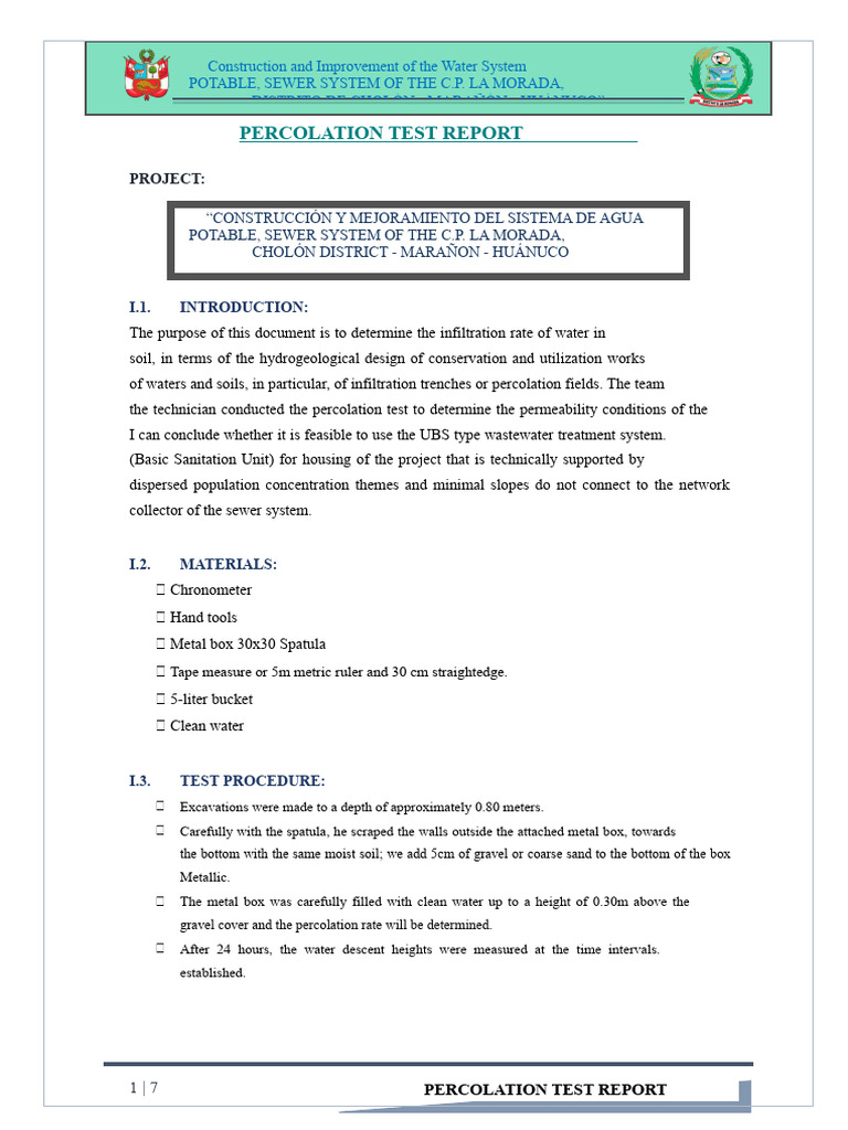 Percolation Test for Water System Upgrade | PDF | Water Pollution ...