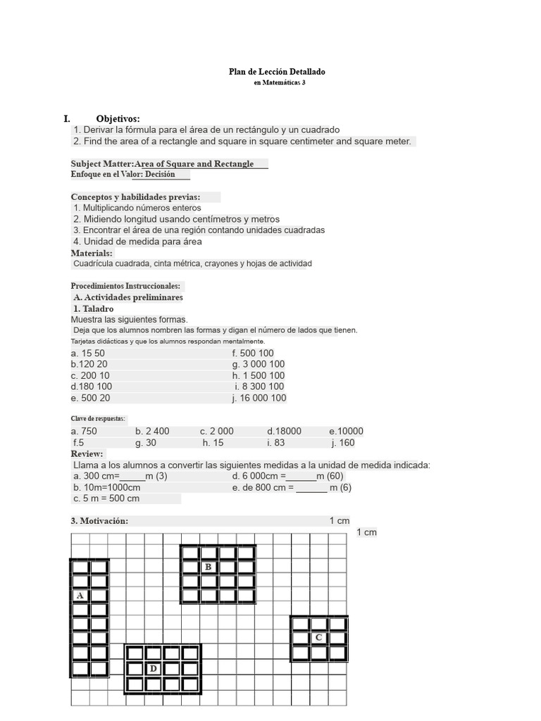 Área del cuadrado y del rectángulo | PDF | Geometría | Unidades de medida