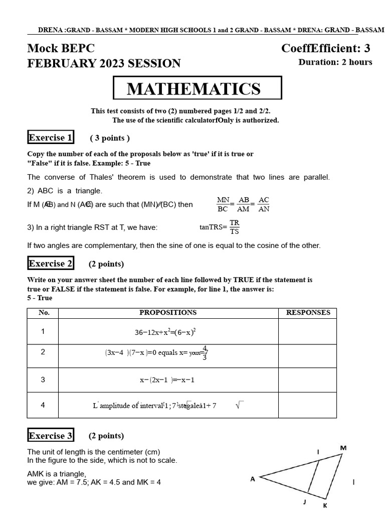 White Bepc 2023 Modern High Schools 1 and 2 Gd-Bassam | PDF ...