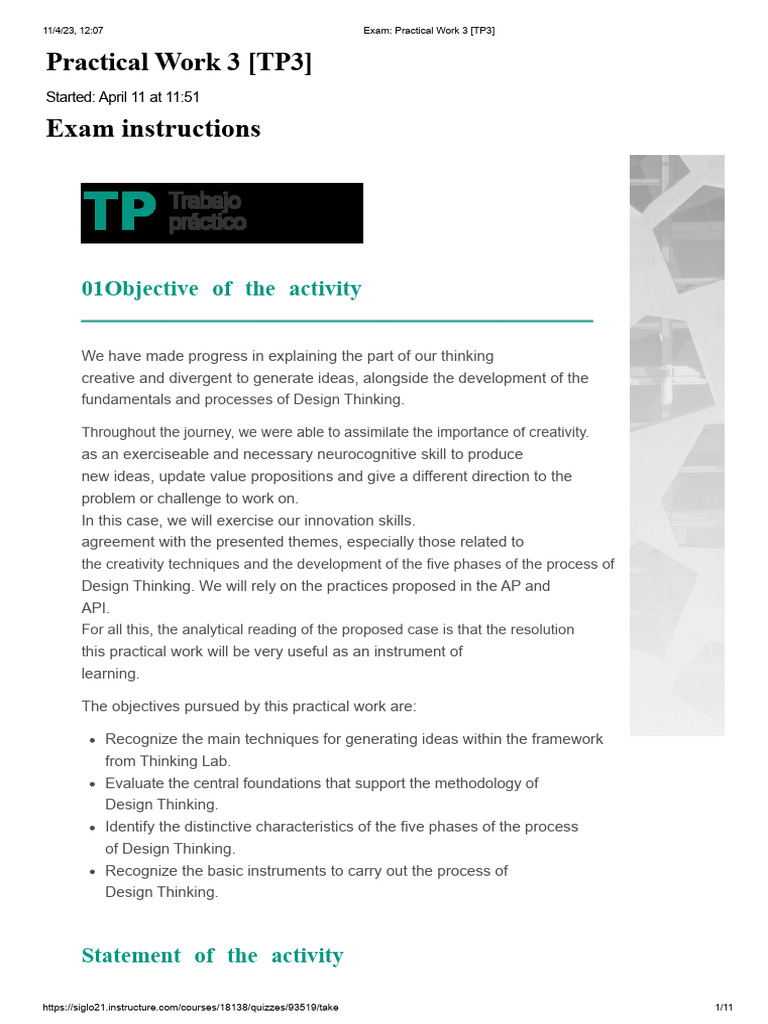 Exam Practical Work 3 (Tp3) - Innovation For New Businesses 77% | PDF ...