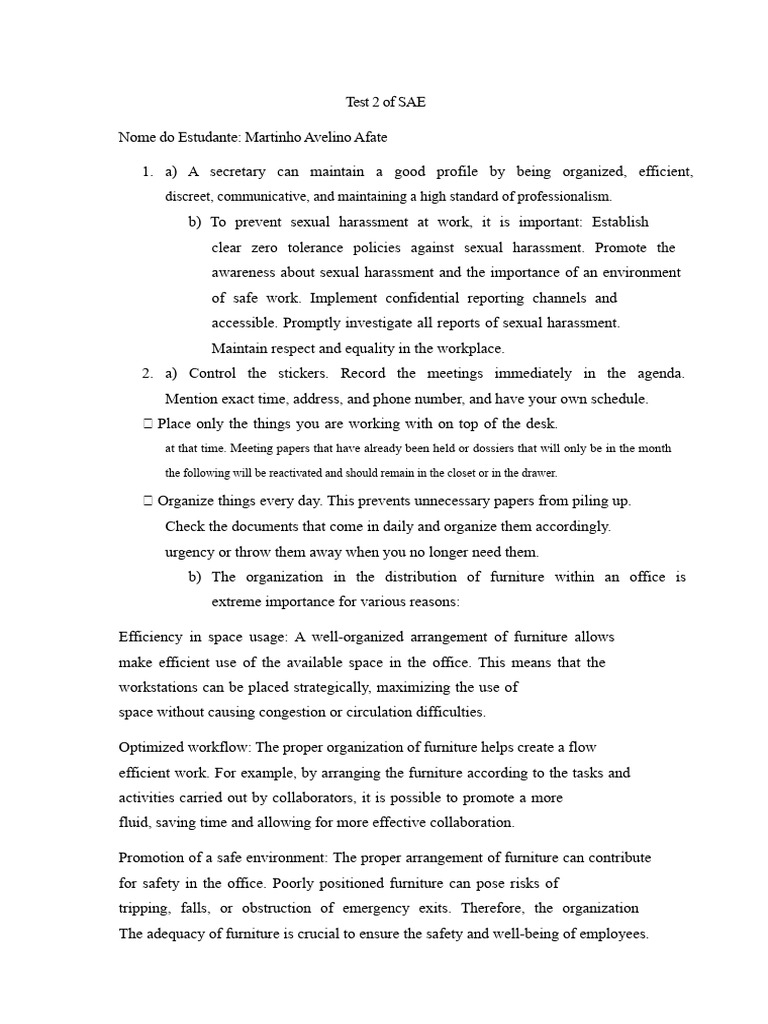 Office Secretarial and Administration Test | PDF | Desk | Sexual Harassment