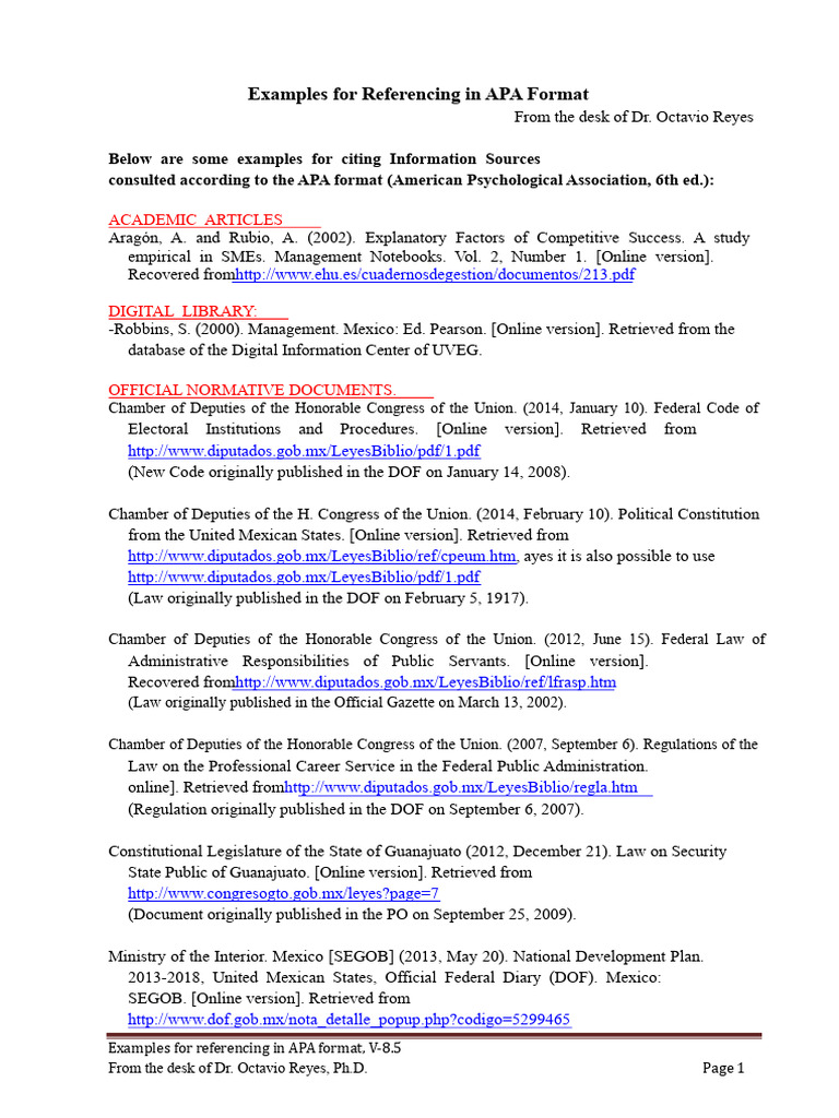 Referencing With APA | PDF | Mexico | Apa Style