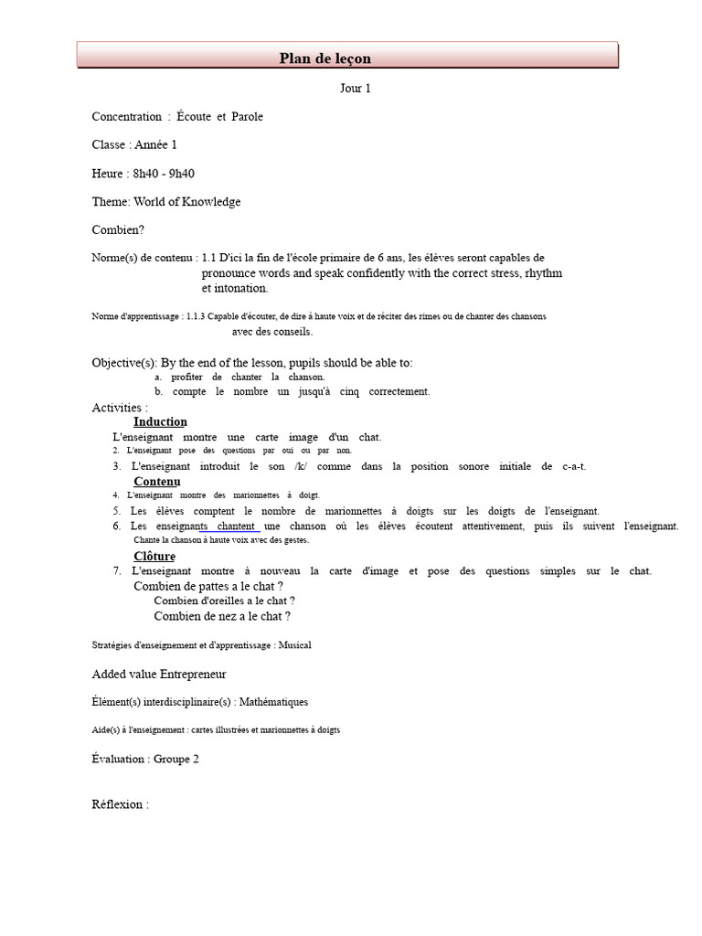 Plan de leçon : Écoute, Lecture, Écriture | PDF | Écriture bicamérale
