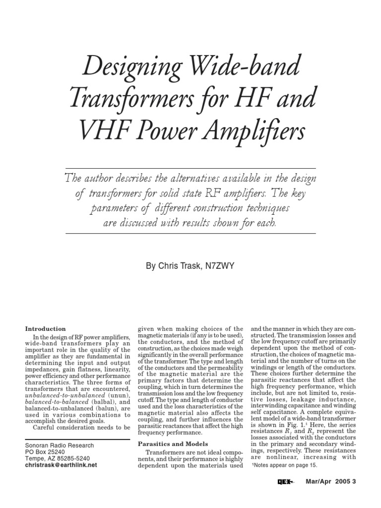 Wide Band RF Transformers | PDF | Coaxial Cable | Transformer