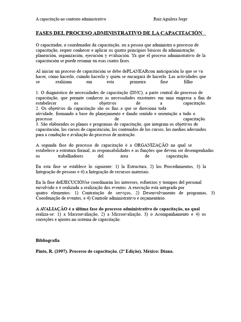 Fases do Processo de Capacitação Administrativa | PDF | Planejamento