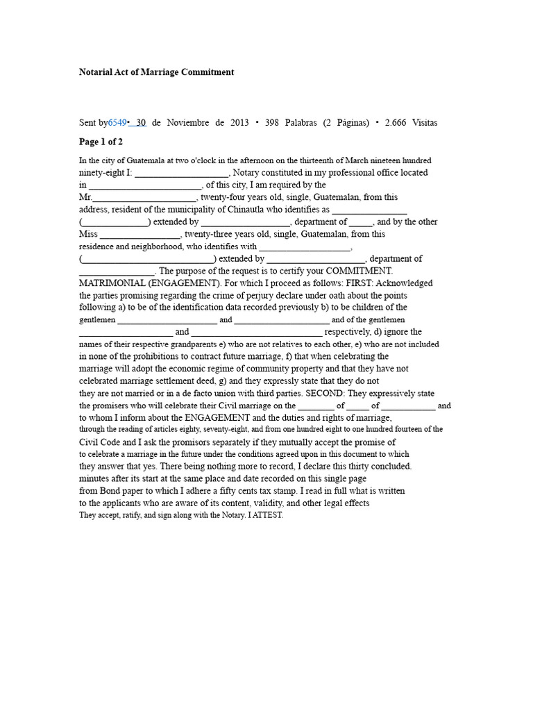 Notarial Act of Matrimonial Commitment | PDF | Marriage | Notary Public