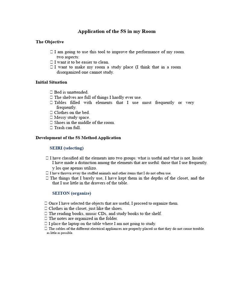 Application of The 5S in My Room | PDF