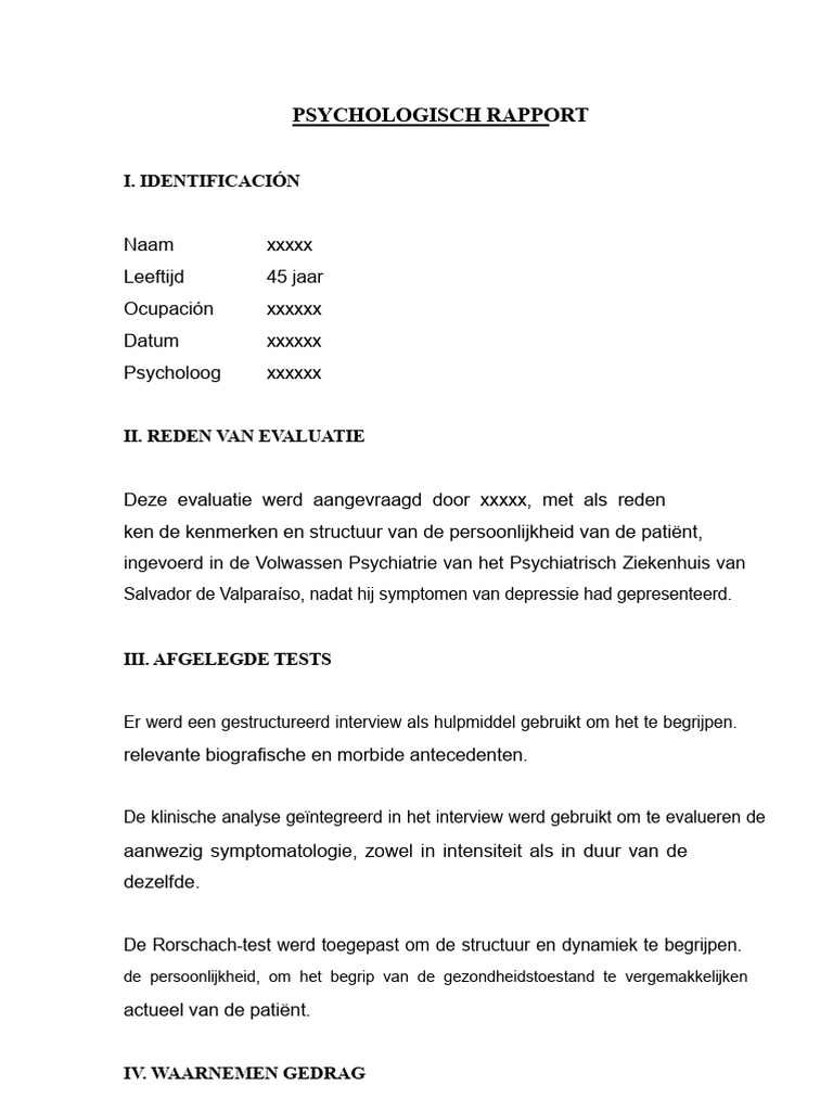 Voorbeeld Structuur Van Een Psychologisch Rapport | PDF