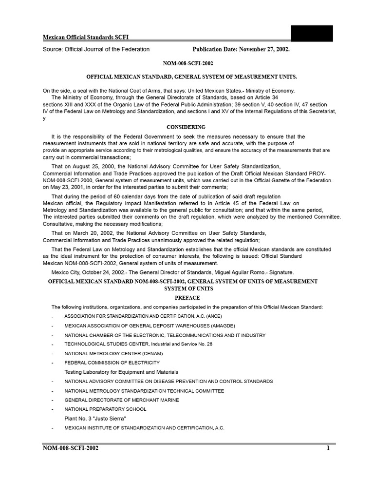 NOM-008-SCFI-2002 Measurement Units Standard | PDF | International ...