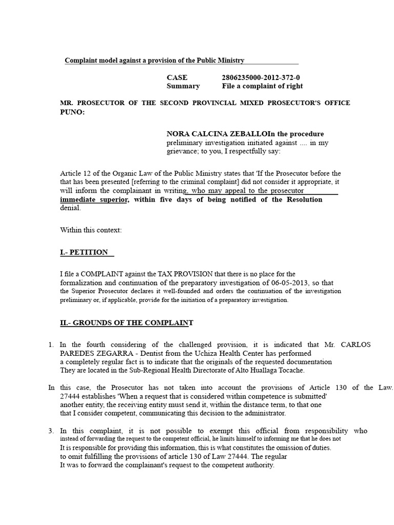Model of Complaint of Right | PDF | Complaint | Prosecutor
