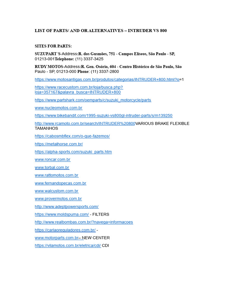 Alternative Parts Intruder Vs800 | PDF | Horsepower | Land Vehicles
