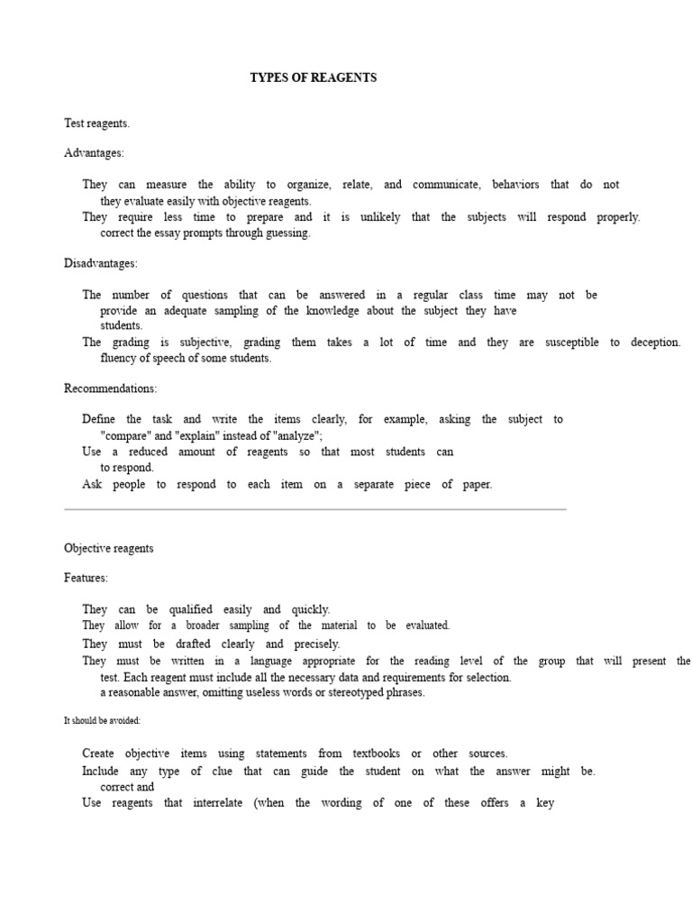 Types of Reagents | PDF | Multiple Choice | Psychological Concepts