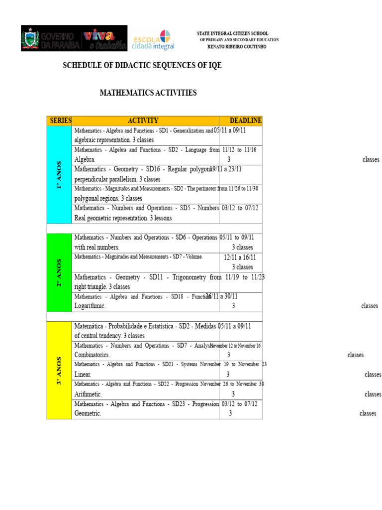 Schedule of Didactic Sequences | PDF | Mathematics | Geometry