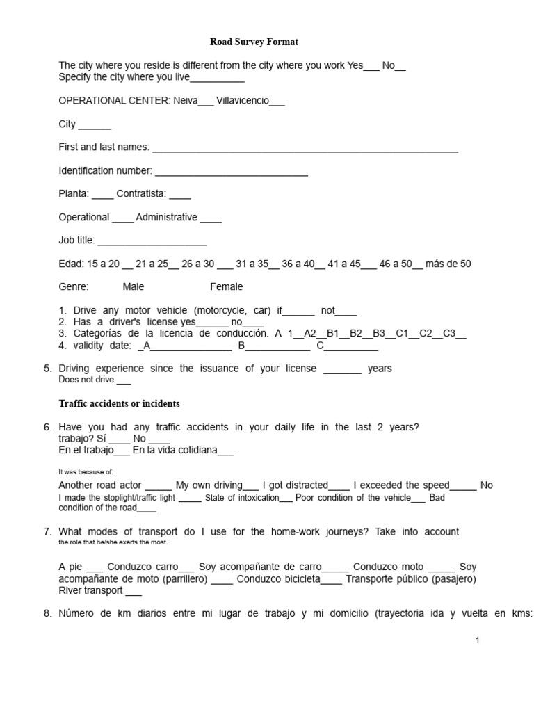 Road Survey Data Collection Form | PDF | Road Transport | Land Transport