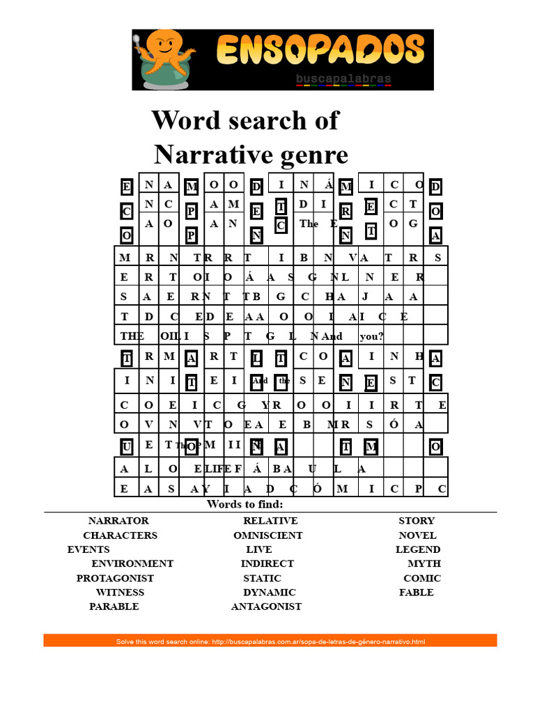 Word Search of Narrative Genre | PDF | Literary Theory