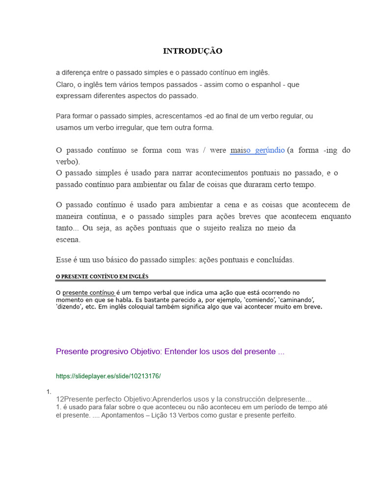 Diferenças entre Passado Simples e Contínuo | PDF | Linguística ...
