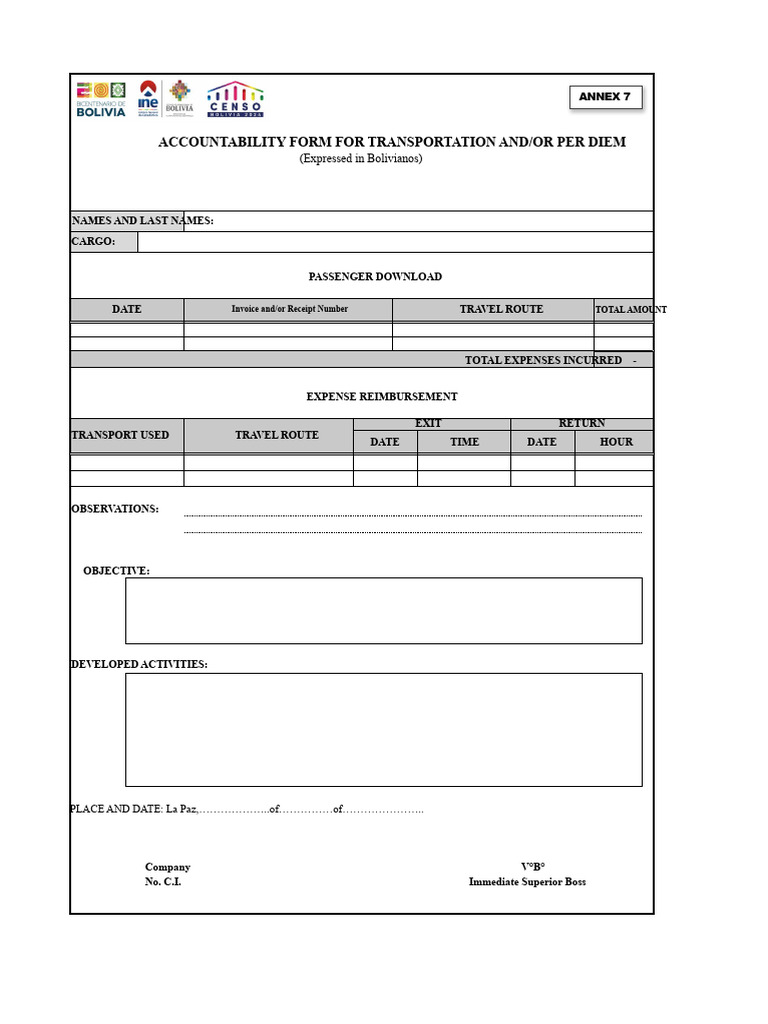 Accountability Form For Transportation And/Or Per Diem: (Expressed in ...