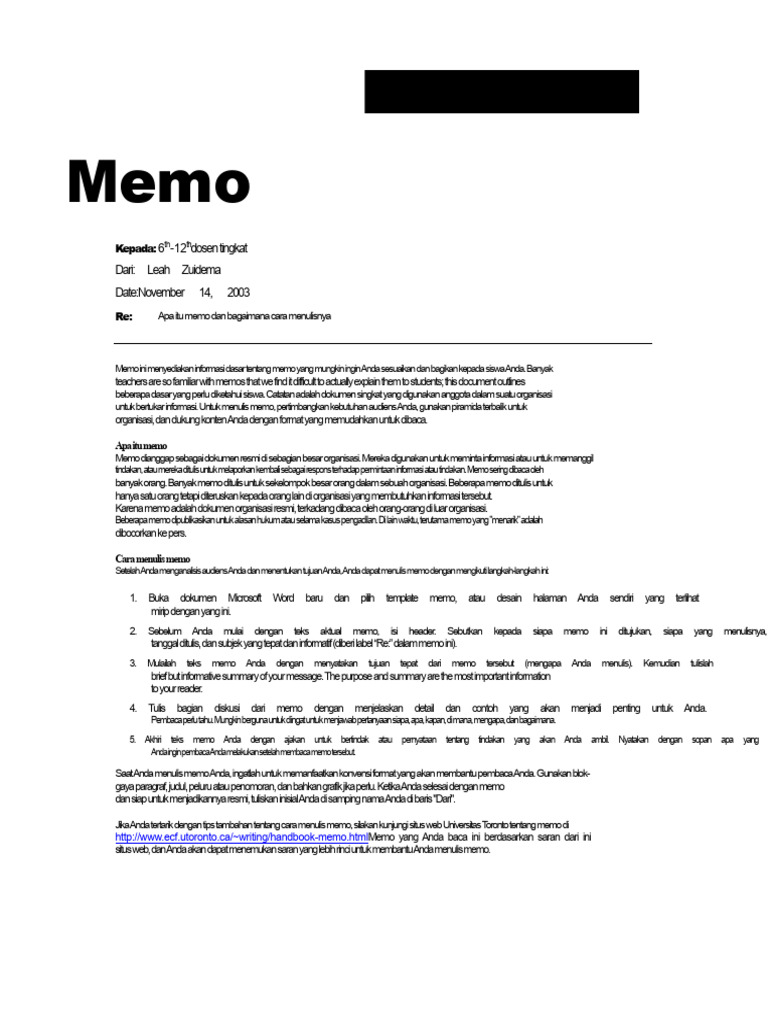 Panduan Menulis Memo Efektif | PDF