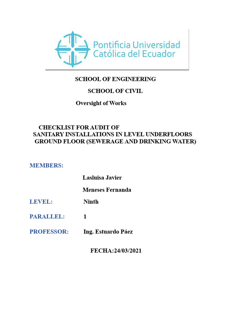 Checklist For Sanitary Facilities | PDF | Sanitary Sewer | Hydraulic ...