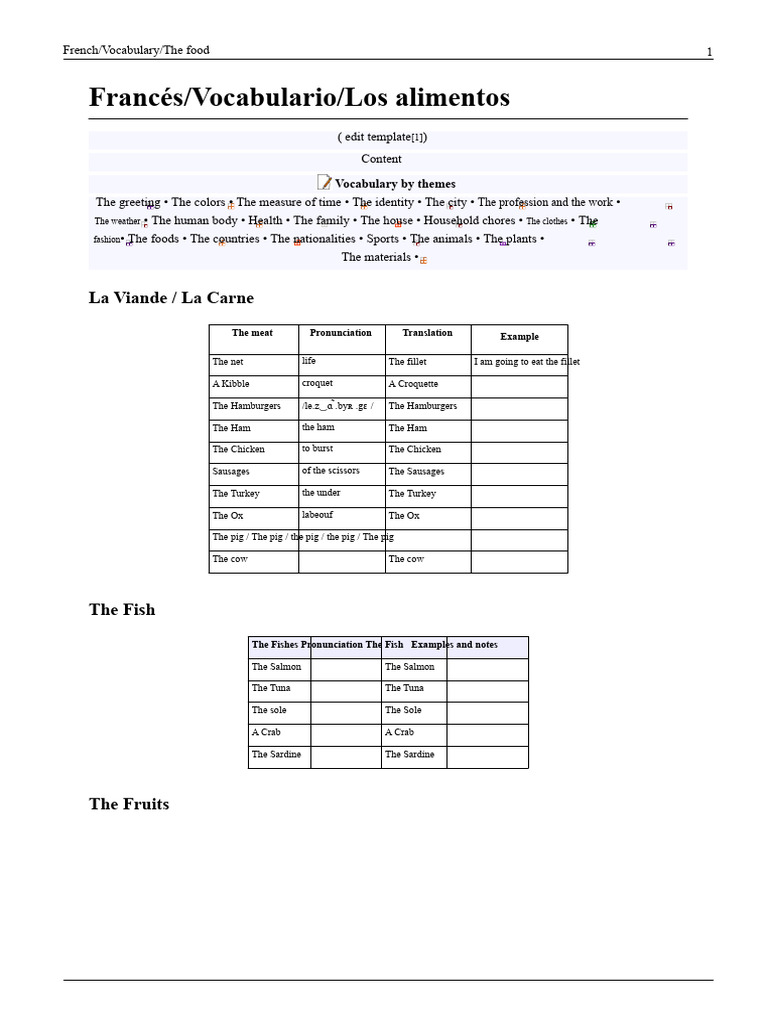 French Vocabulary Food | PDF | Vegetables | Foods