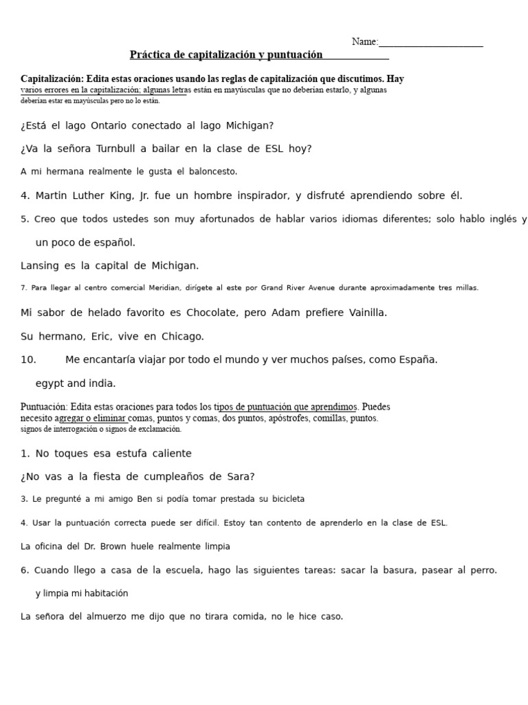 Examen Sobre Capitalización y Puntuación | PDF | Puntuación | Mecánica ...