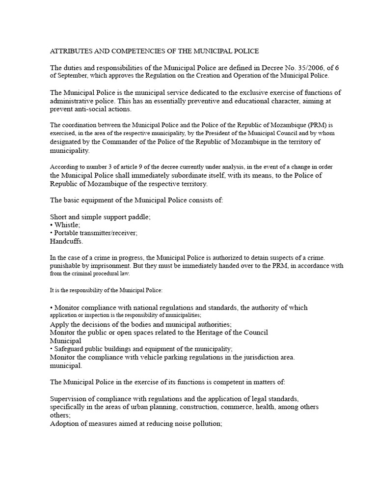 Assignments and Competencies of The Municipal Police | PDF | Police ...