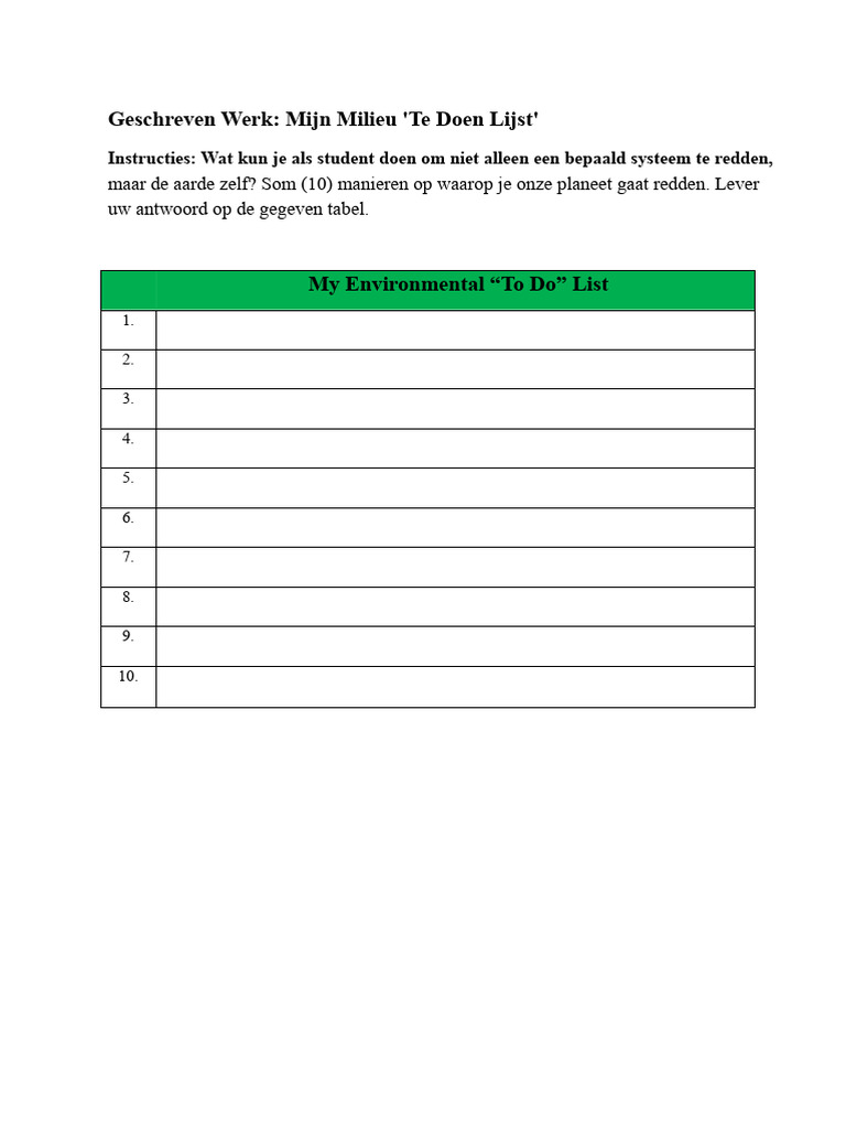 Geschreven Werk 2 - Mijn Milieu Te Doen Lijst | PDF
