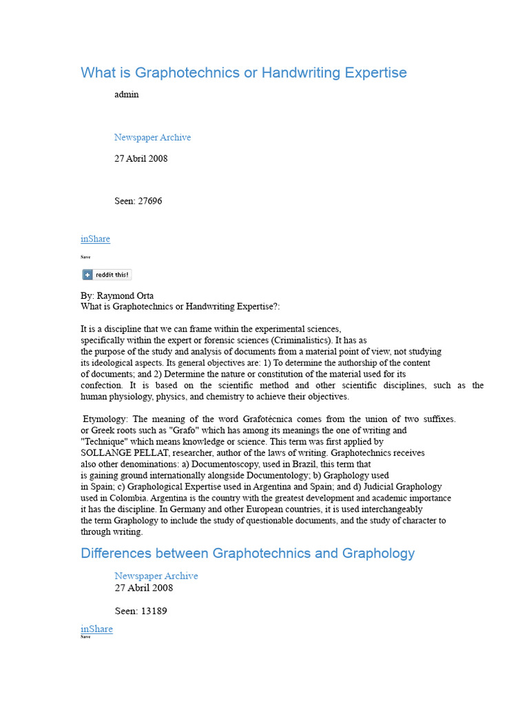 Differences Between Graphology and Graphotechnics | PDF | Signature ...