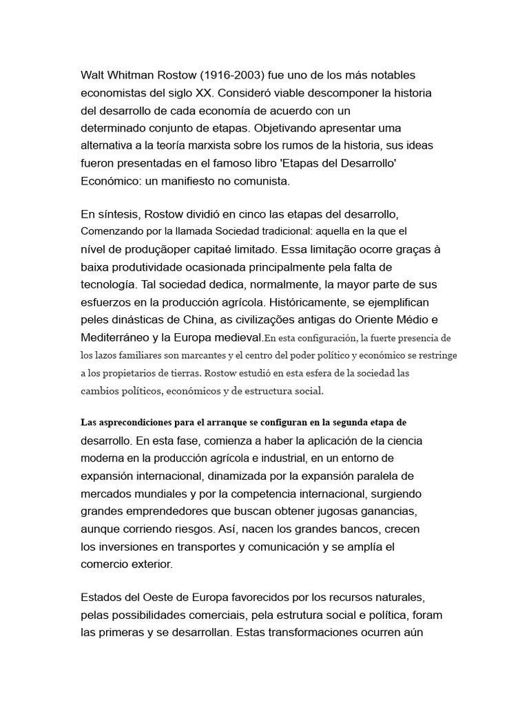 5 Etapas Del Desarrollo - W. W. Rostow | PDF | Agricultura | Sociedad