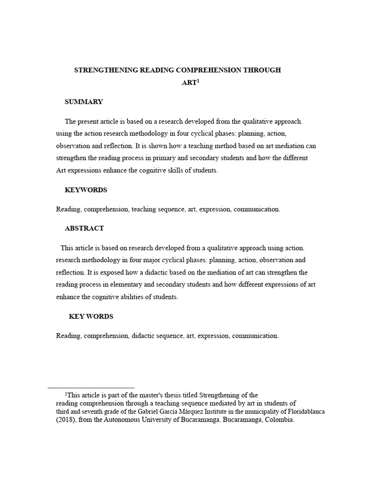 Art-Mediated Reading Comprehension Strategies | PDF | Quantitative ...
