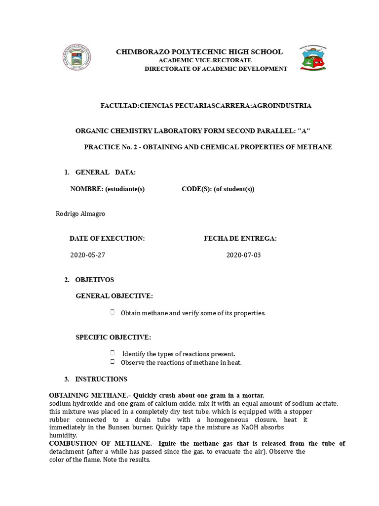 Methane Properties and Laboratory Experiment | PDF | Methane | Combustion