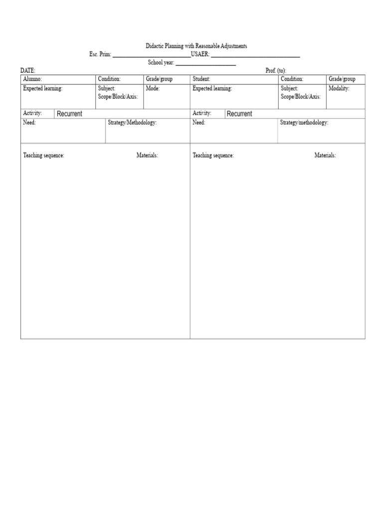Didactic Planning With Reasonable Adjustments | PDF
