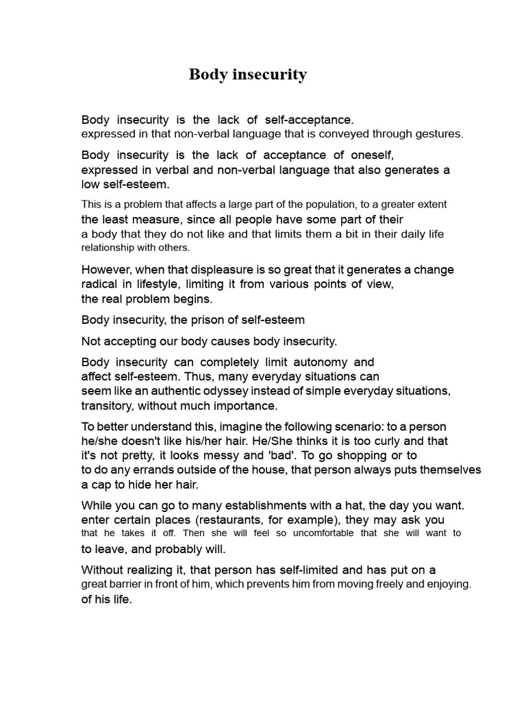 Body Insecurity | PDF | Nonverbal Communication | Self Esteem