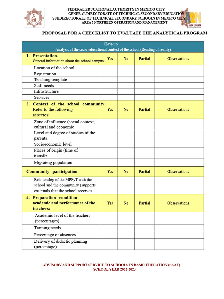 Checklist For The Analytical Program. Adjusted | PDF | Teachers | Learning
