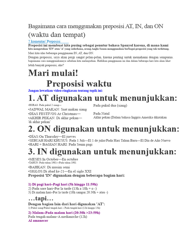 Preposisi Di, Pada, Di | PDF