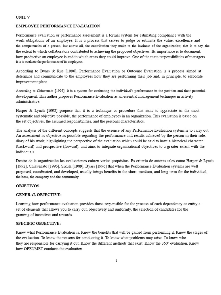 Unit V-Performance Evaluation | PDF | Performance Appraisal | Evaluation