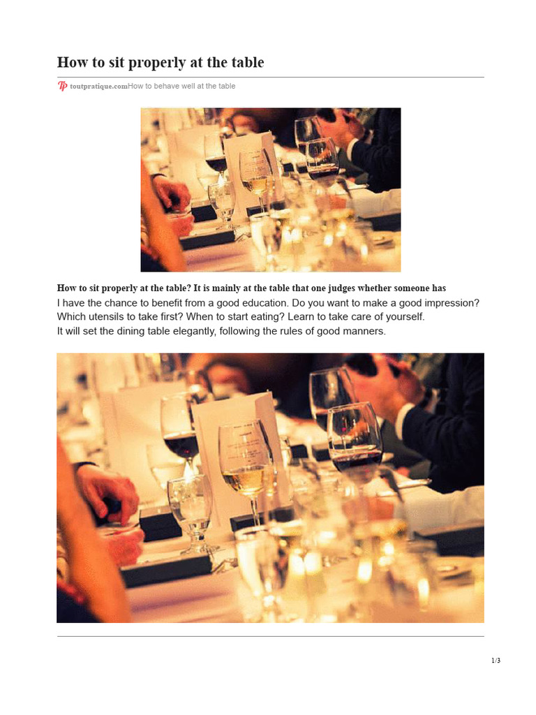 Table Etiquette: How to Sit Properly | PDF | Etiquette